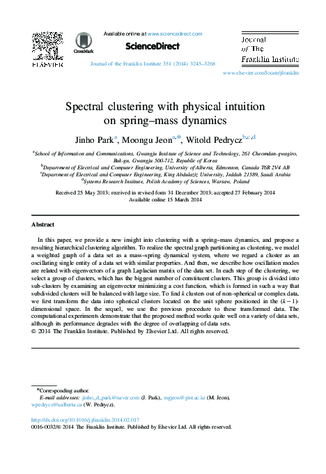(PDF) Spectral clustering with physical intuition on spring–mass dynamics