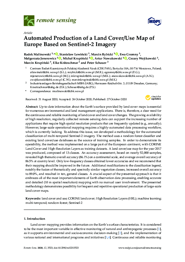 (PDF) Automated Production of a Land Cover/Use Map of Europe Based on ...