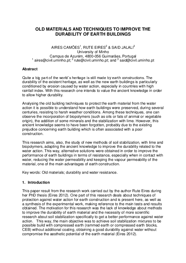 (PDF) Old materials and techniques to improve the durability of earth ...