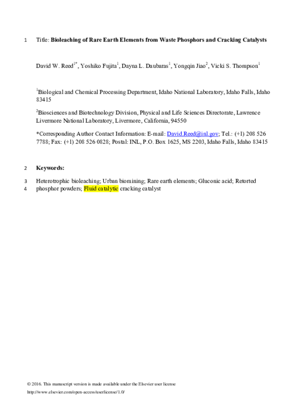 (PDF) Bioleaching of rare earth elements from waste phosphors and ...