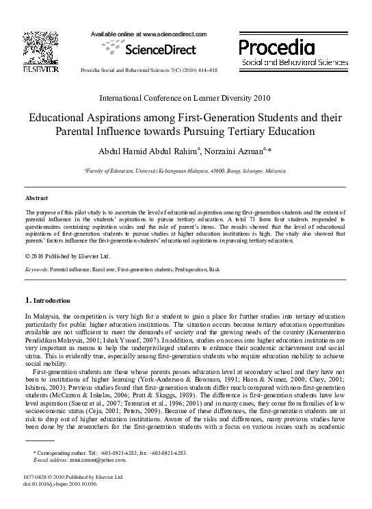 (PDF) Parental Influence on First-Generation Students' Aspirations