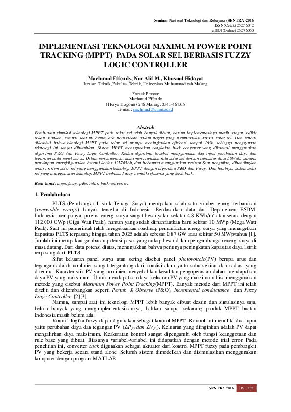 (PDF) Implementasi Teknologi Maximum Power Point Tracking (MPPT) Pada Solar Sel Berbasis Fuzzy ...