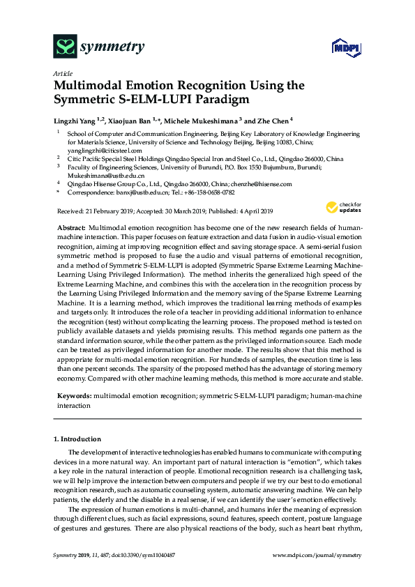 (PDF) Multimodal Emotion Recognition Using the Symmetric S-ELM-LUPI Paradigm