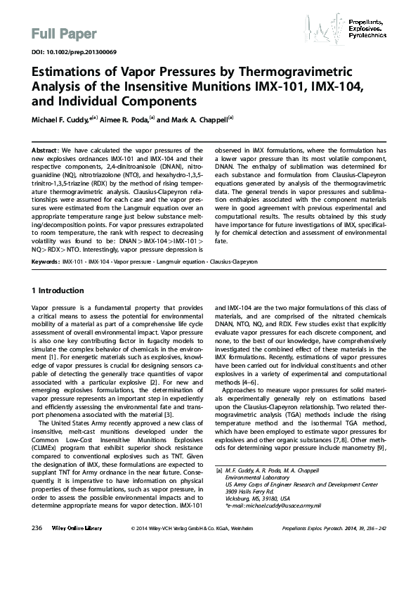 (PDF) Estimations of Vapor Pressures by Thermogravimetric Analysis of ...