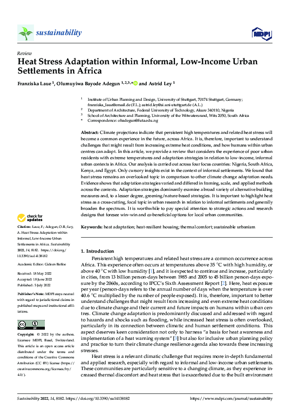 (PDF) Heat Stress Adaptation within Informal, Low-Income Urban Settlements in Africa