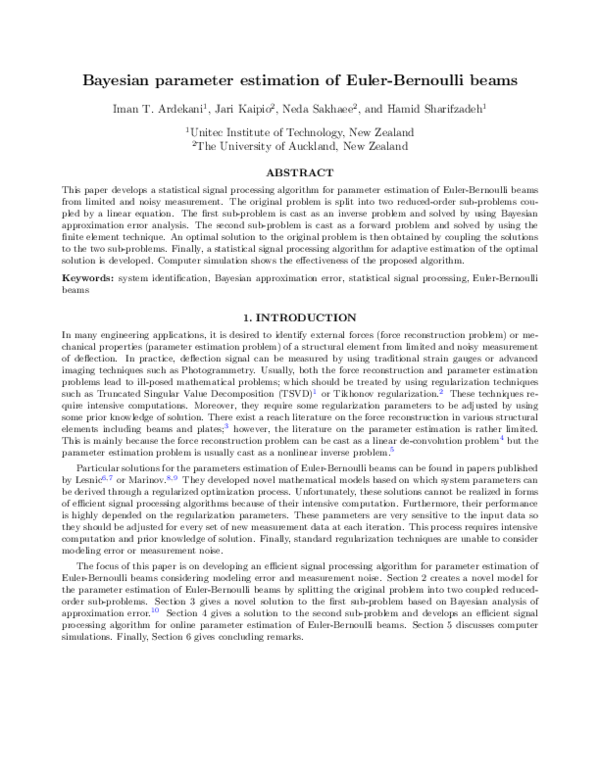 (PDF) Bayesian parameter estimation of Euler-Bernoulli beams (PDF) Bayesian parameter estimation of Euler-Bernoulli beams