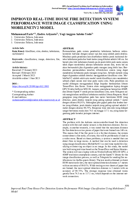 Pdf Improved Real Time House Fire Detection System Performance With Image Classification Using
