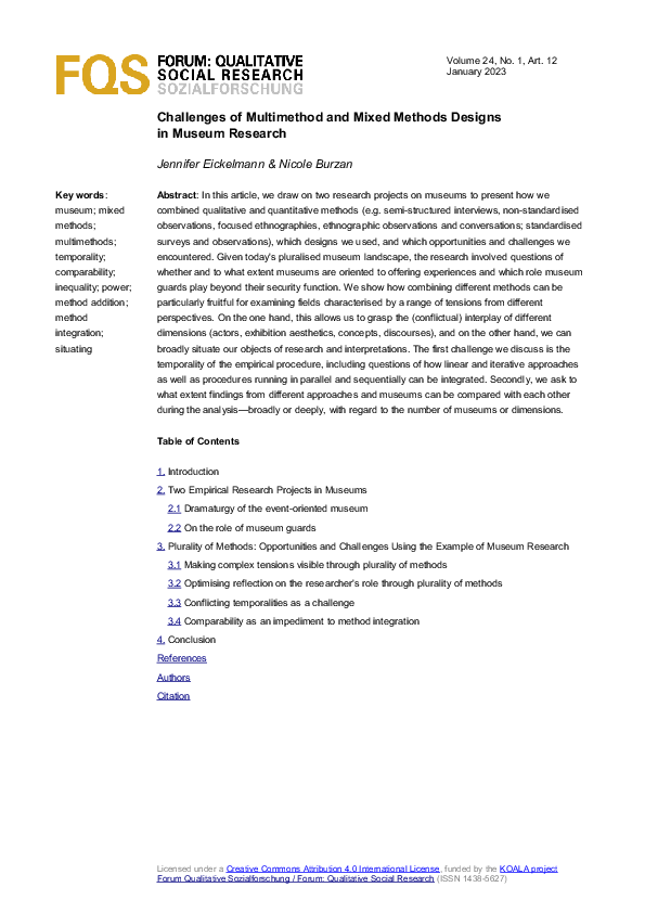 (PDF) Challenges of Multimethod and Mixed Methods Designs in Museum ...