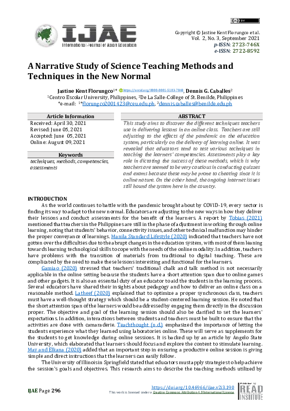 (PDF) Narrative Study of Science Teaching Methods and Techniques in the ...