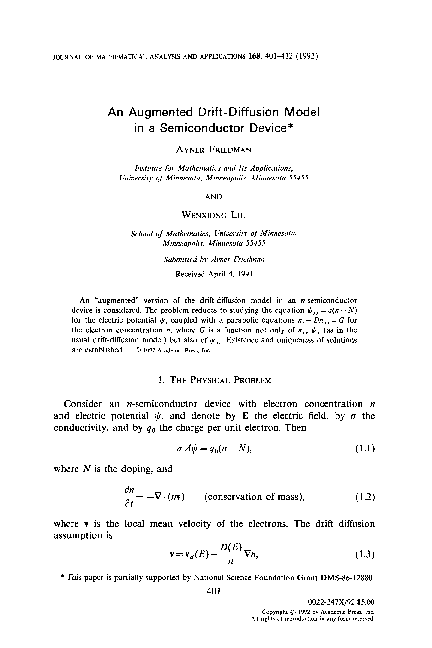 (PDF) An augmented drift-diffusion model in a semiconductor device