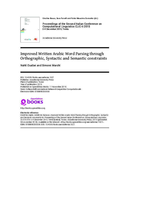 (PDF) Improved Written Arabic Word Parsing through Orthographic ...