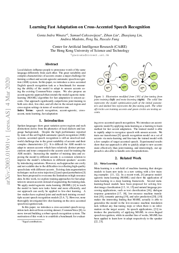 (PDF) Learning Fast Adaptation on Cross-Accented Speech Recognition