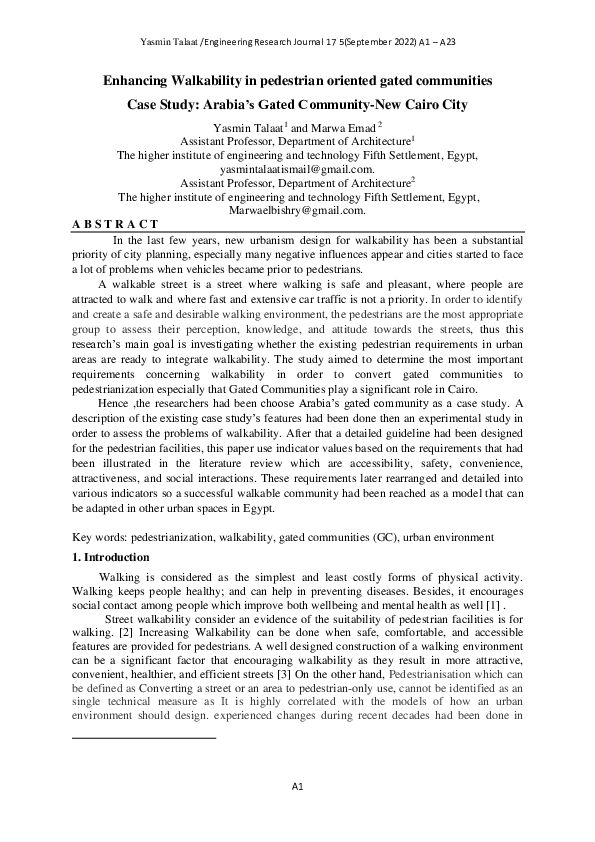 (PDF) Enhancing Walkability in pedestrian oriented gated communities ...