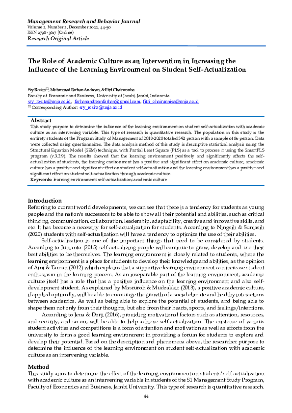 (PDF) The Role of Academic Culture as an Intervention in Increasing the Influence of the ...