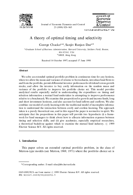(PDF) A theory of optimal timing and selectivity