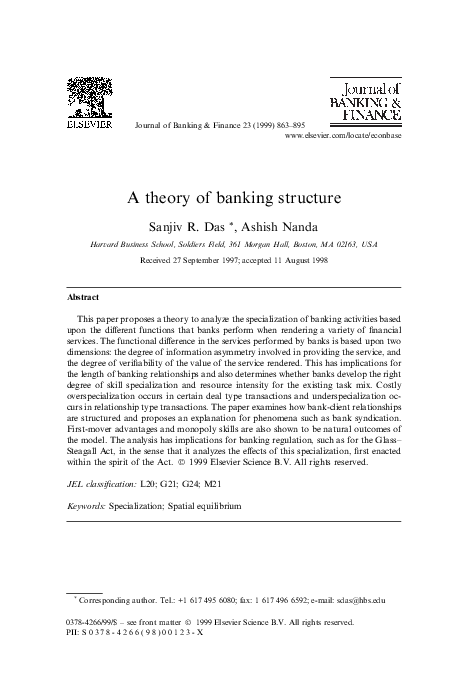 (PDF) A theory of banking structure