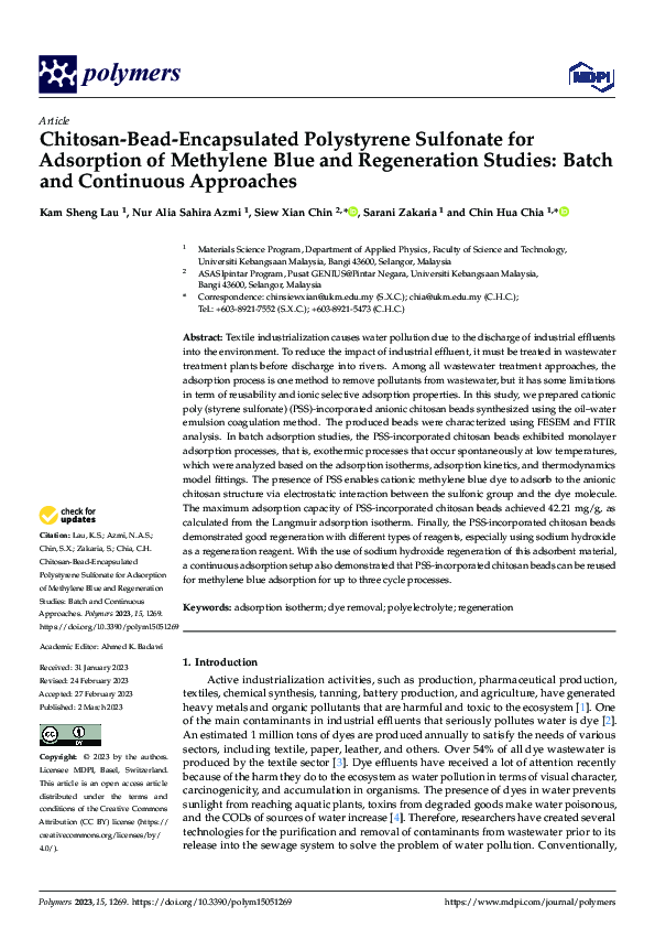 (PDF) Chitosan-Bead-Encapsulated Polystyrene Sulfonate for Adsorption ...