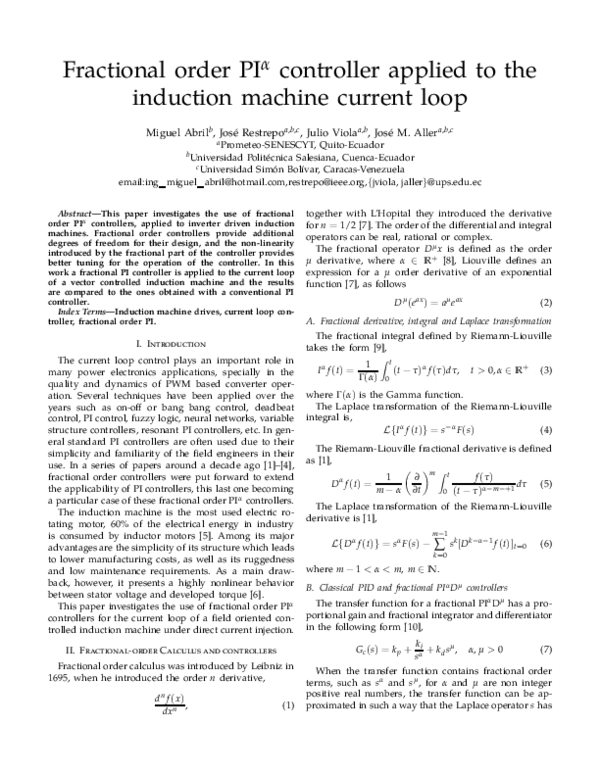 (PDF) Fractional order PF controller applied to the induction machine current loop | Jose ...