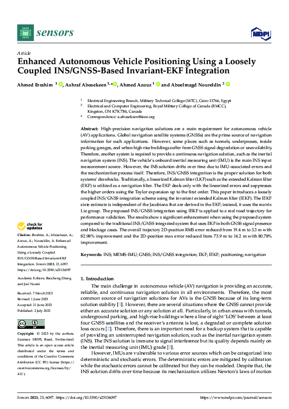 Pdf Enhanced Autonomous Vehicle Positioning Using A Loosely Coupled Ins Gnss Based Invariant