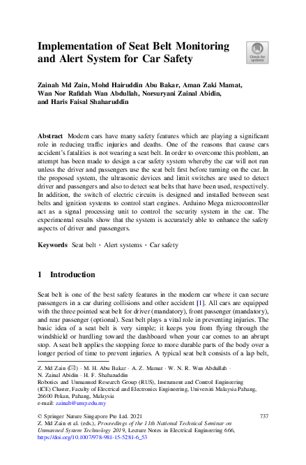 (PDF) Implementation of Seat Belt Monitoring and Alert System for Car ...