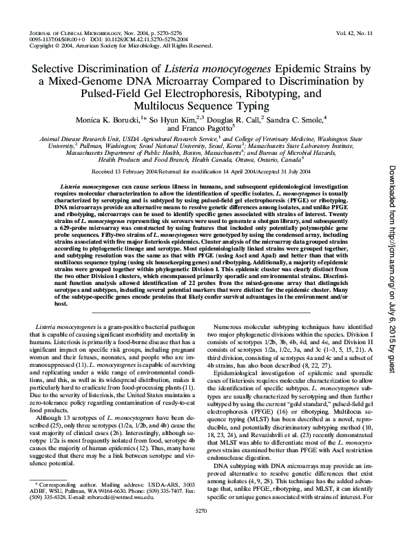 (PDF) Selective Discrimination of Listeria monocytogenes Epidemic ...
