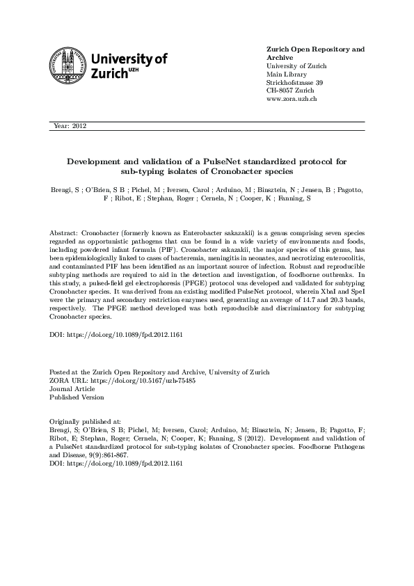 (PDF) Development and Validation of a PulseNet Standardized Protocol ...