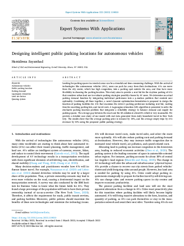 (PDF) Designing intelligent public parking locations for autonomous vehicles