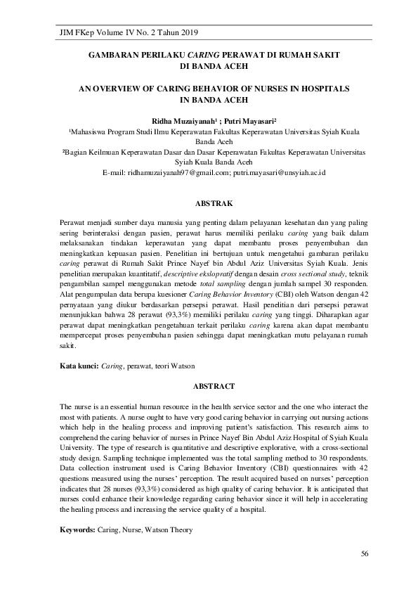 (PDF) Gambaran Perilaku Caring Perawat DI Rumah Sakit DI Banda Aceh