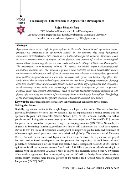 (PDF) Technological Intervention in Agriculture Development