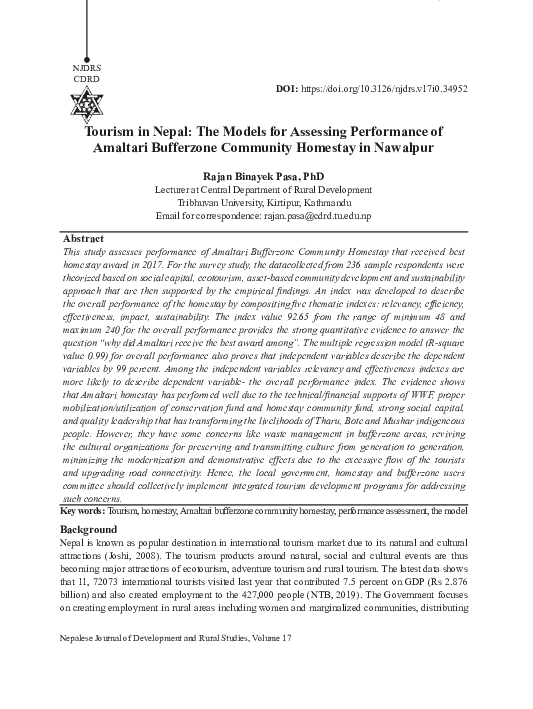 (PDF) Tourism in Nepal: The Models for Assessing Performance of ...