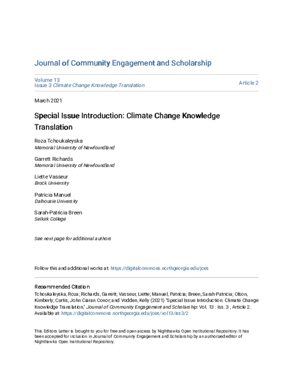 (PDF) Special Issue Introduction: Climate Change Knowledge Translation ...