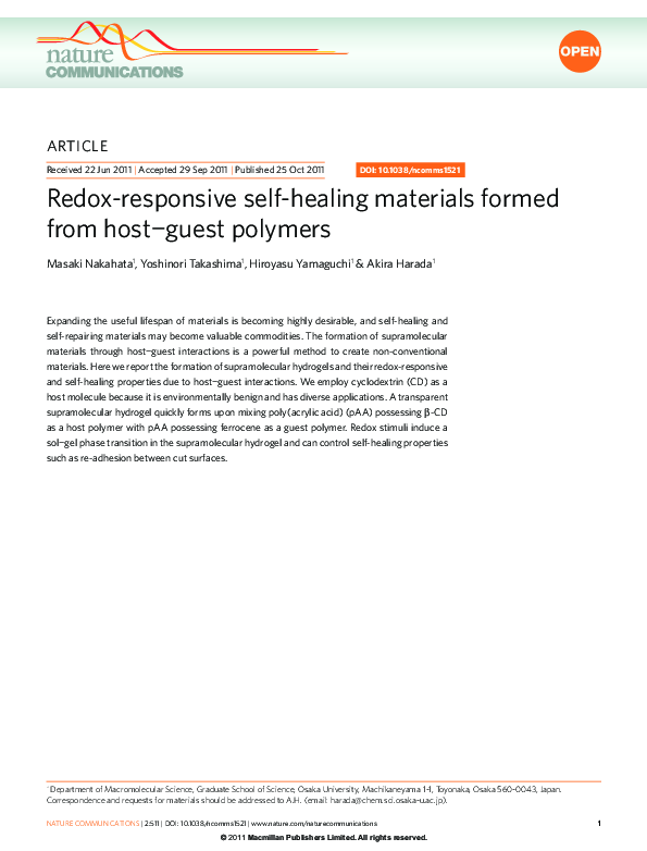 (PDF) Redox-responsive self-healing materials formed from host–guest ...