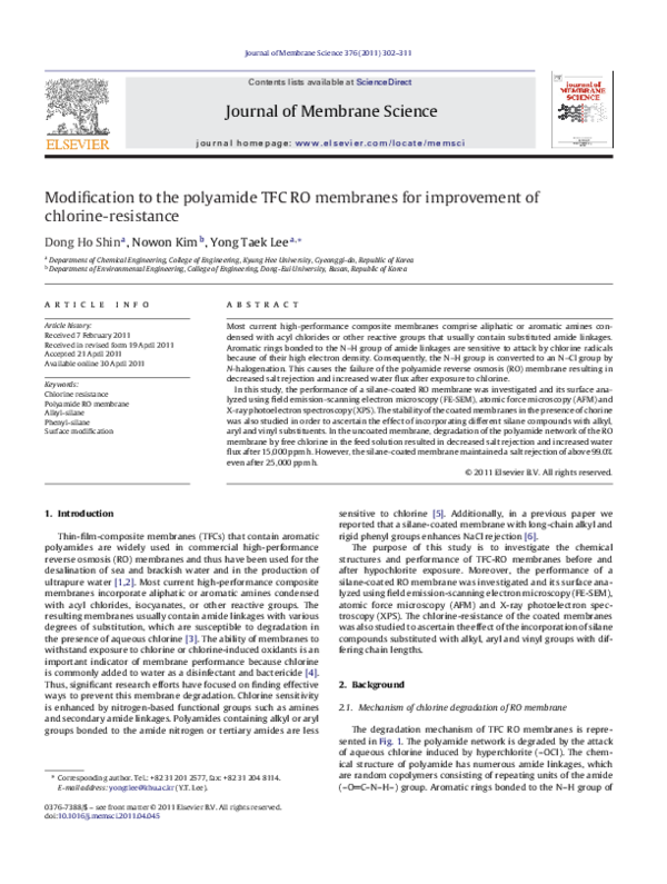(PDF) Modification to the polyamide TFC RO membranes for improvement of ...