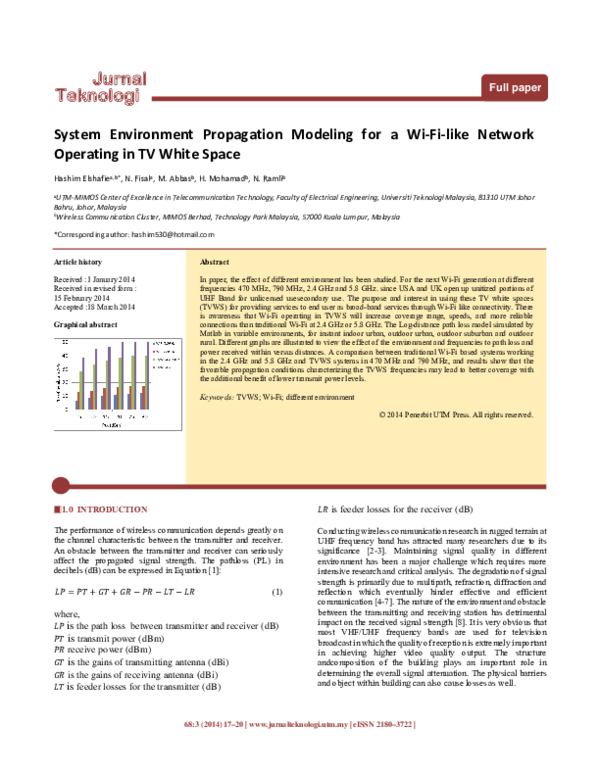 (PDF) System Environment Propagation Modeling for a Wi-Fi-like Network Operating in TV White ...