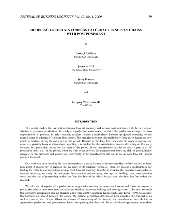 (PDF) Modeling Uncertain Forecast Accuracy in Supply Chains with ...