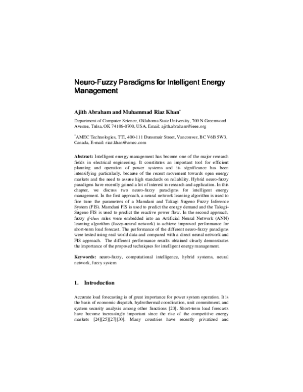 (PDF) Neuro-Fuzzy Paradigms for Intelligent Energy Management