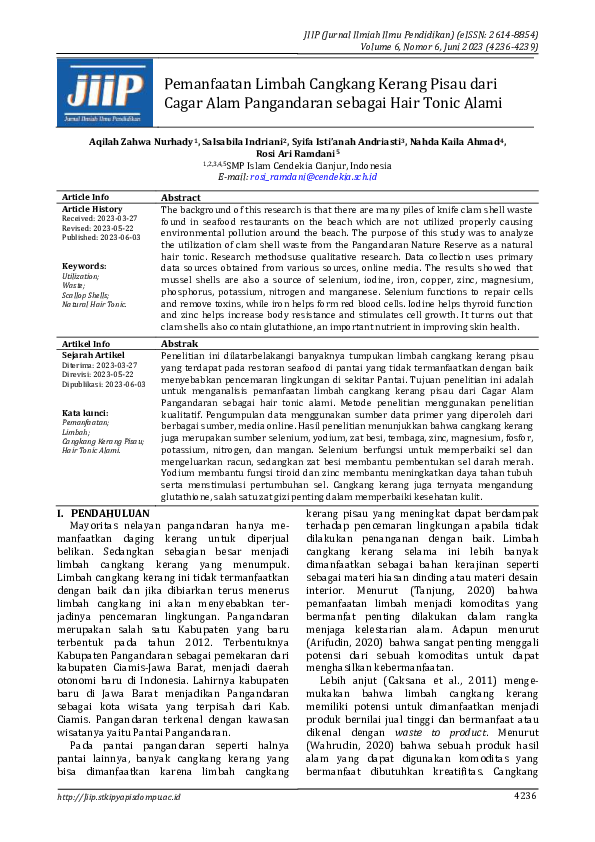 (PDF) Pemanfaatan Limbah Cangkang Kerang Pisau dari Cagar Alam ...