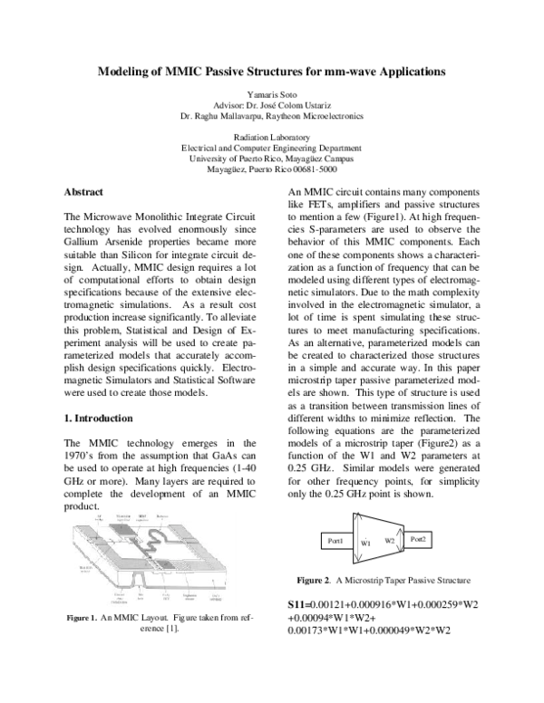 (PDF) Modeling of MMIC Passive Structures for mm-wave Applications