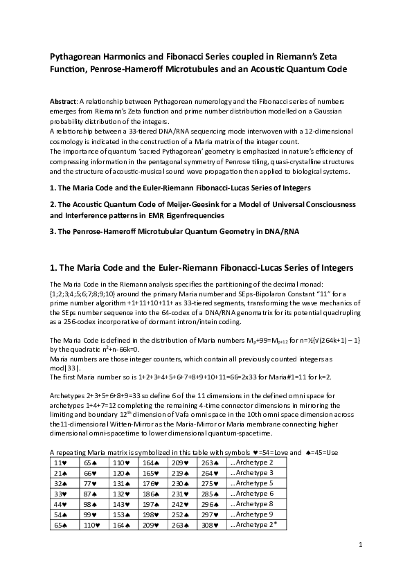 (PDF) Pythagorean Harmonics and Fibonacci Series coupled in Riemann's Zeta Function, Penrose ...