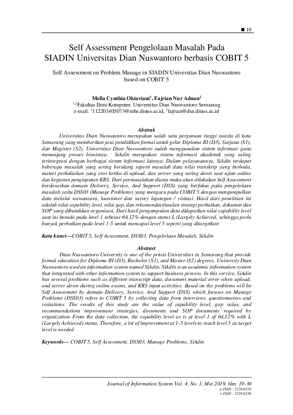 (PDF) Self Assessment Pengelolaan Masalah Pada SIADIN Universitas Dian ...