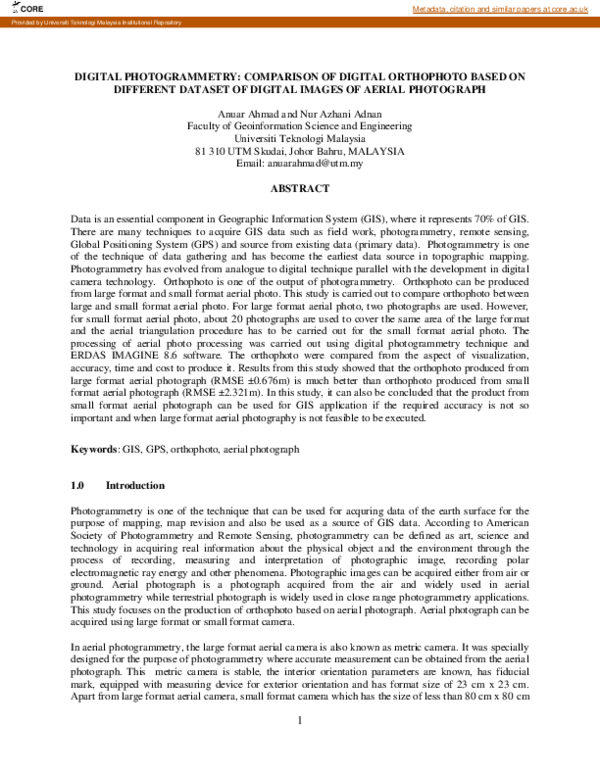 Pdf Digital Photogrammetry Comparison Of Digital Orthophoto Based On