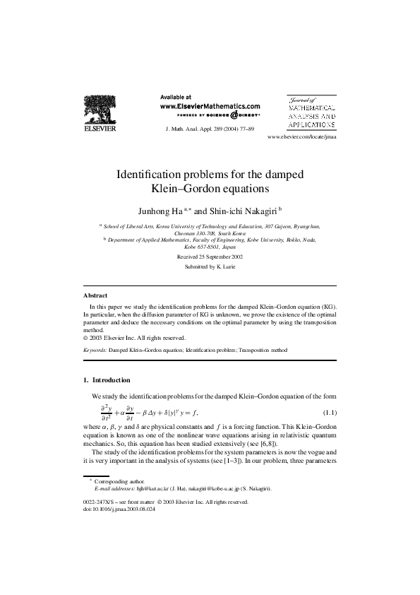 (PDF) Identification problems for the damped Klein–Gordon equations