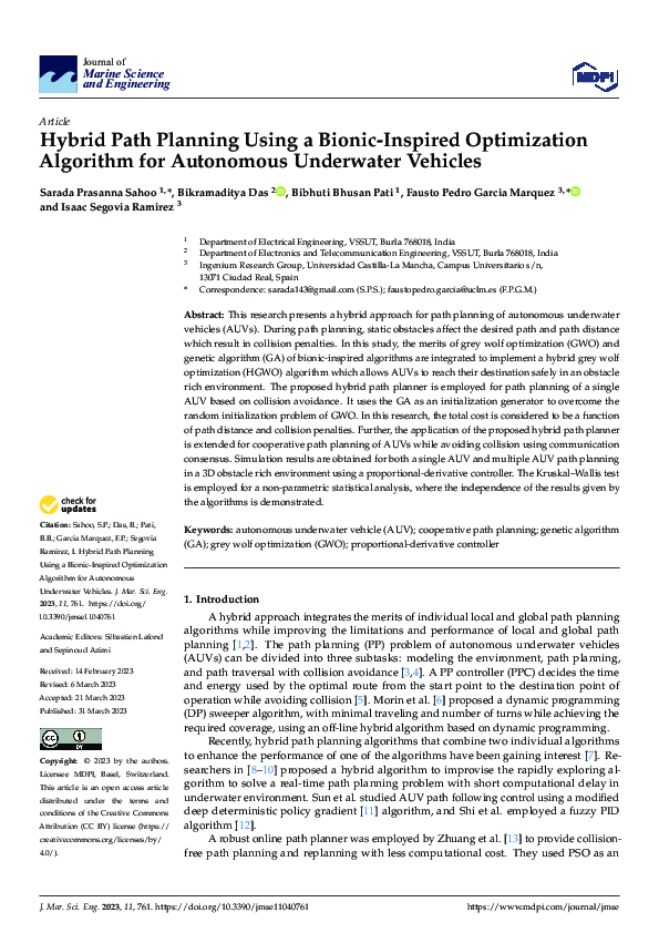 Pdf Hybrid Path Planning Using A Bionic Inspired Optimization Algorithm For Autonomous