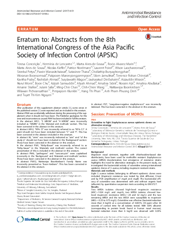 (PDF) Erratum to: Abstracts from the 8th International Congress of the ...