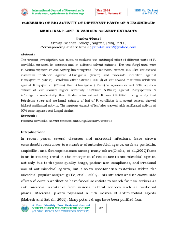 (PDF) Screening of Bio Activity of Different Parts of a Leguminous Medicinal Plant in Various ...
