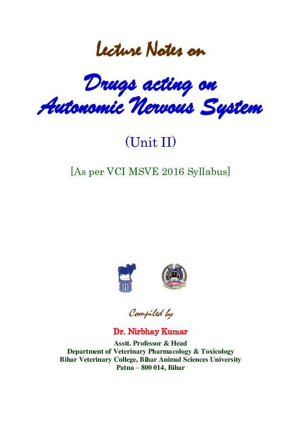 (PDF) Unit II DRUGS ACTING ON AUTONOMIC NERVOUS SYSTEM