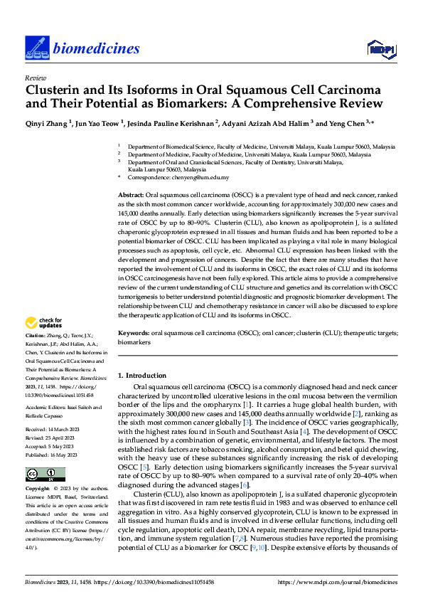(PDF) Clusterin and Its Isoforms in Oral Squamous Cell Carcinoma and ...