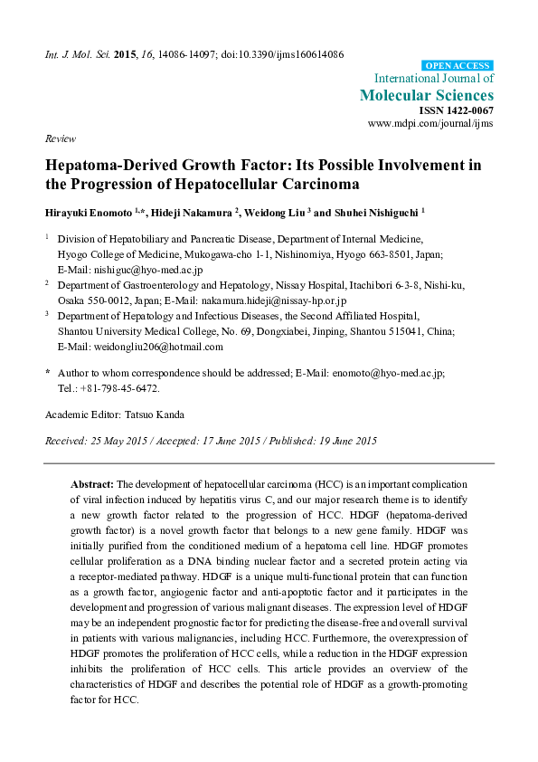 (PDF) Review Hepatoma-Derived Growth Factor: Its Possible Involvement ...