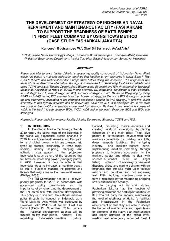 (PDF) The Development of Strategy of Indonesian Naval Repairment and Maintenance Facility ...
