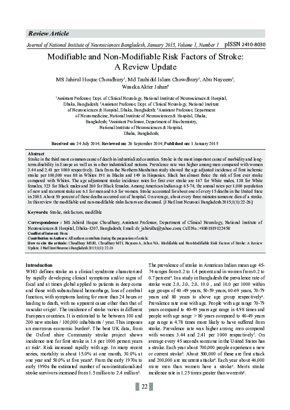 (PDF) Modifiable and Non-Modifiable Risk Factors of Stroke: A Review Update